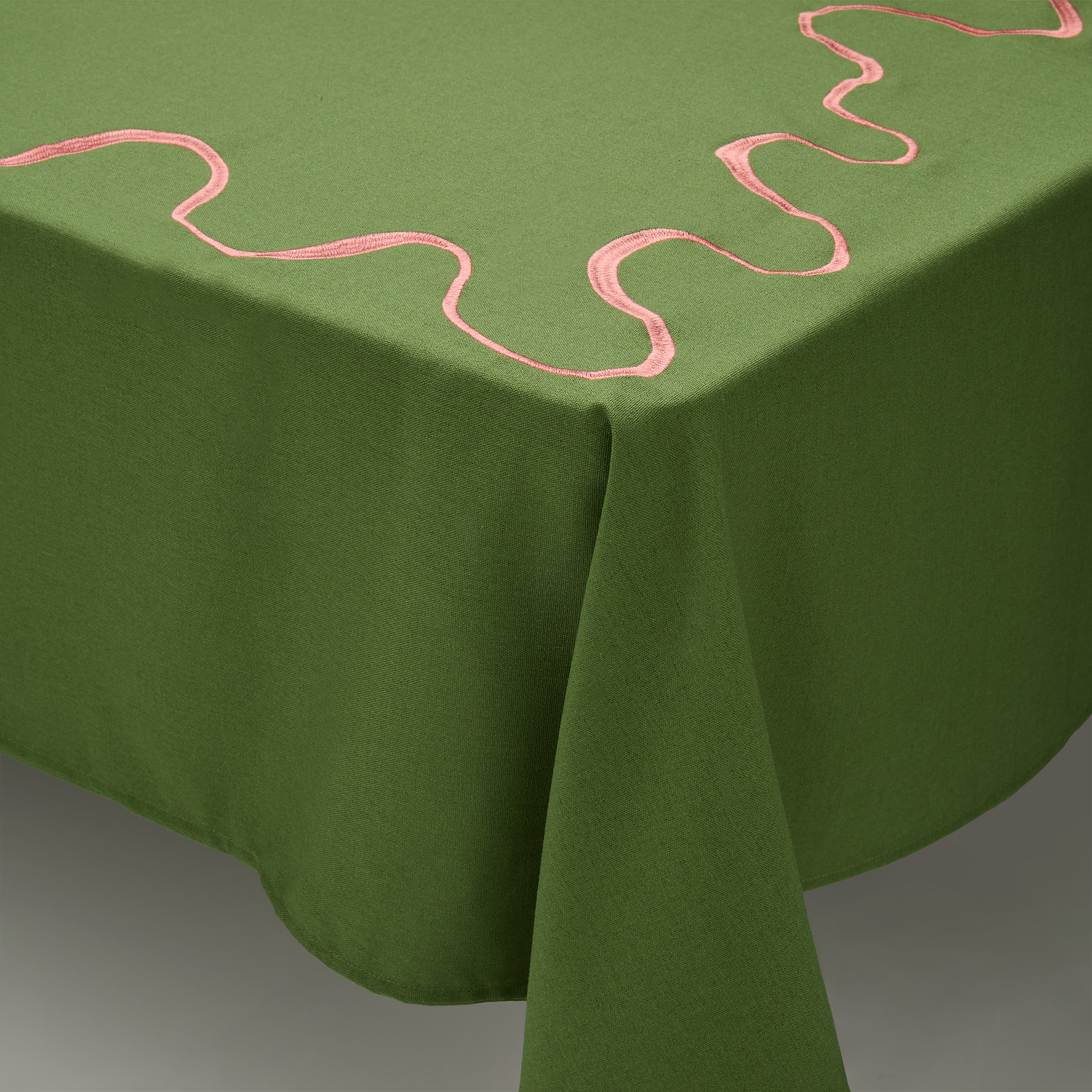 Green Linen Tablecloth with Pink Embroidered Squiggle – In The Roundhouse
