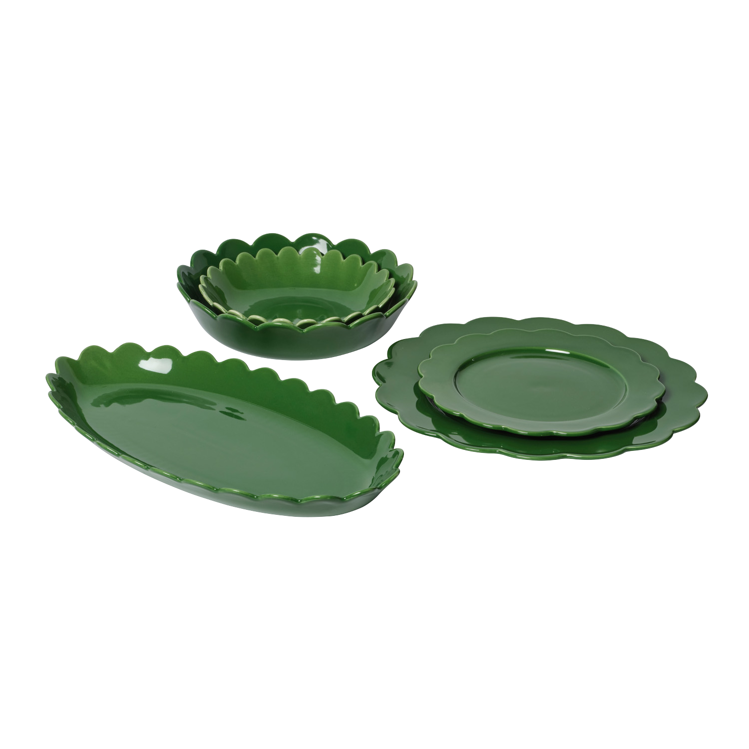 Green Scallop Dining Set - 17 pieces – In The Roundhouse