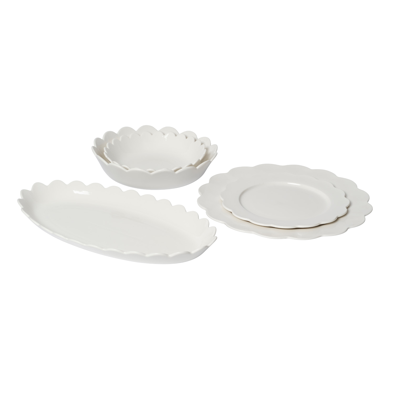 White Scallop Dining Set - 17 Pieces – In The Roundhouse